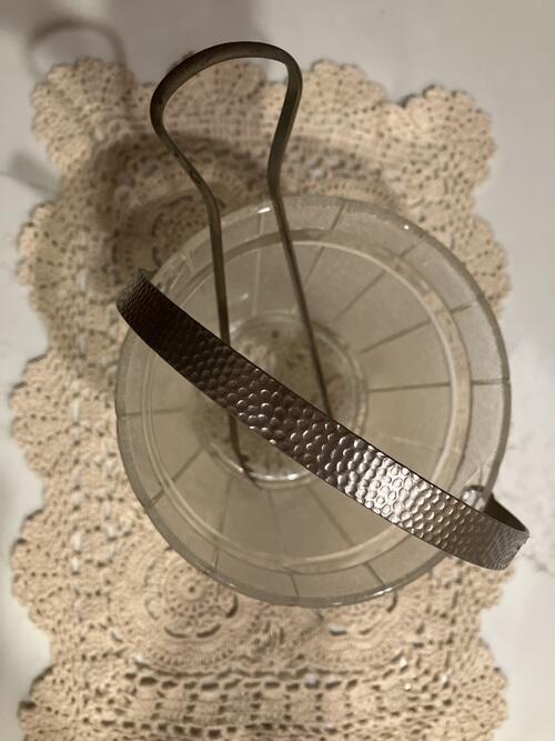 Vintage Glass Ice Bucket with Hammered Metal Handle and Claw Ice Tongs ...