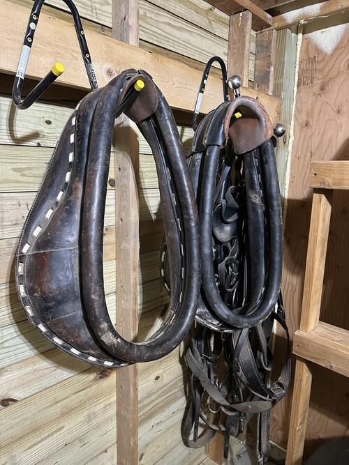 2 Complete draft horse harnesses, Includes collars, complete harness ...