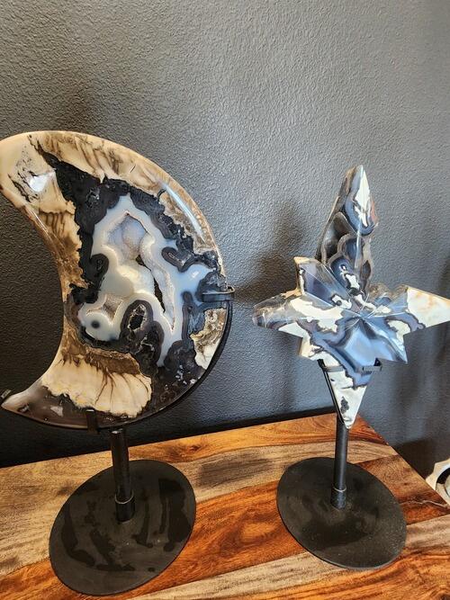 Volcanic agate crystal moon and star with custom stands. Uv reactive ...