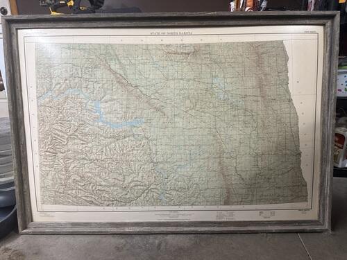 State of North Dakota map1961. 36 by 53 inches barn wood framed ...