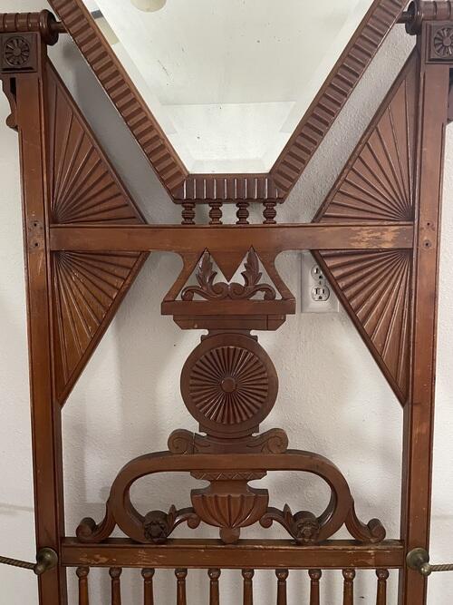 Hall Tree. Unique woodwork in original condition with beveled mirror ...