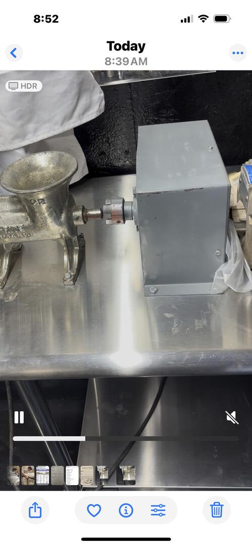 Stainless steel table with wheels number 22 Meat Grinder mounted on it ...