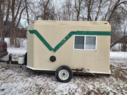 6x12 fiberglass ice fishing house with drop down axles. 5 holes ...