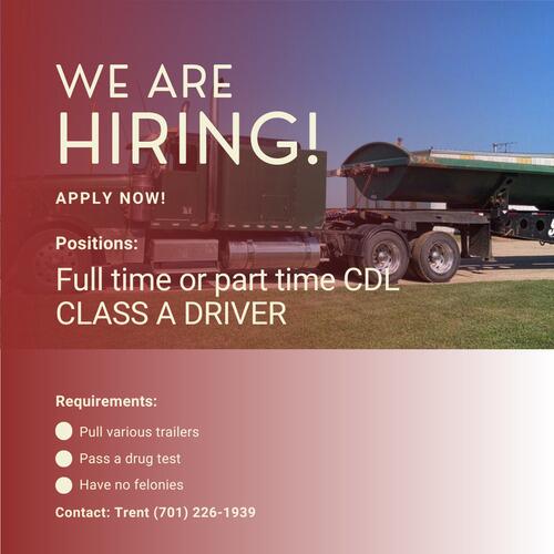 We are urgently hiring Class A CDL drivers! | Bismarck, ND
