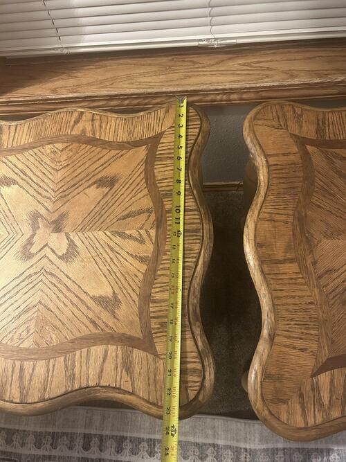 Beautiful set of two refinished vintage end tables with detailed wood ...