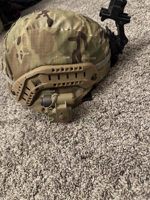 ACH with NVG mount, multicam camouflage cover and ARC rail. | Minot, ND