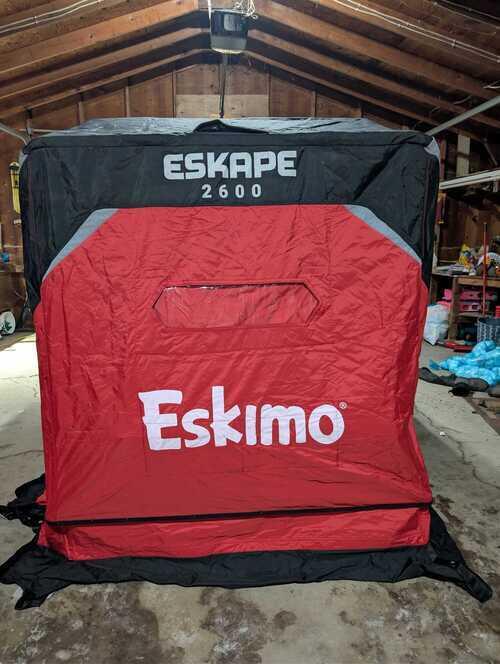 Eskimo Eskape 2600 flip over thermal ice house. Has tow bar and cover ...