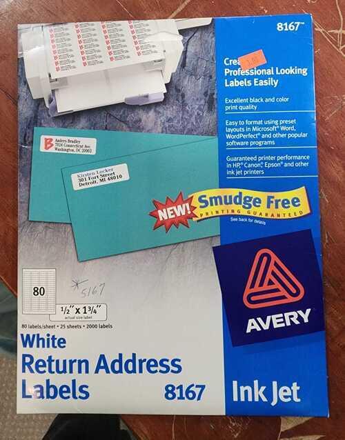Avery Easy Peel Return Address Labels (product number 8167). These are ...