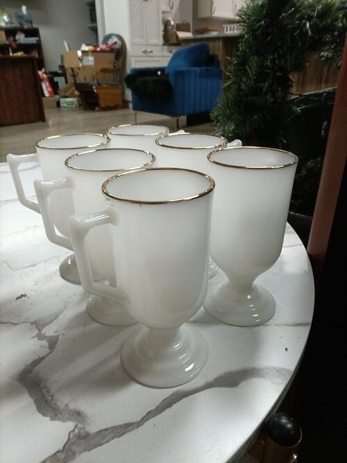 vintage milk glass Irish coffee gold trim mug 6pc | Bismarck, ND