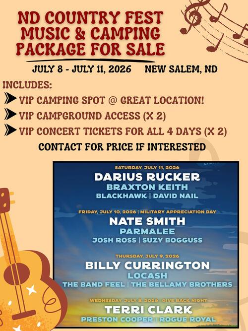 ND Country Fest VIP Ticket & Camping Package 2026 | Mott, ND