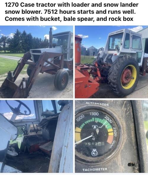 1270 Case tractor with loader and snow lander snow blower. | Hensel, ND