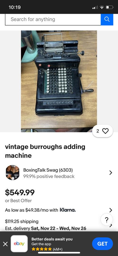 vintage burroughs adding machine Still works has original receipt paper ...